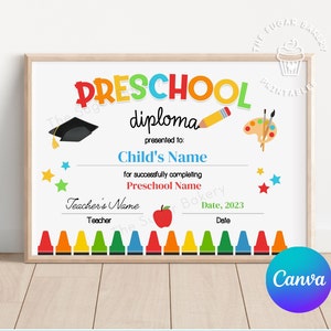 Preschool Diploma Editable , Preschool Graduation Diploma, PRESCHOOL ...