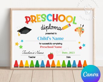 Editable Preschool Diploma, Preschool Certificate, Preschool Graduation ...