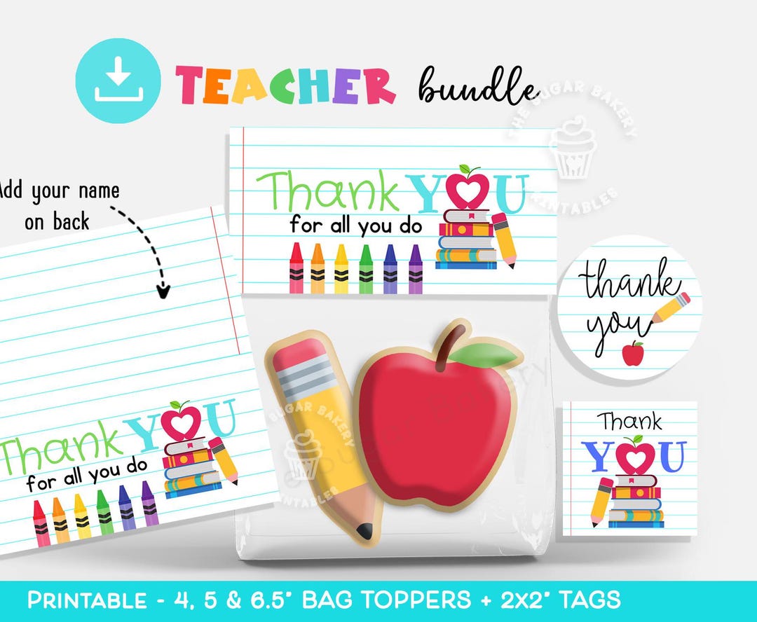 Teacher Appreciation Gift BUNDLE, Thank You Teacher Treat Bag TOPPER ...