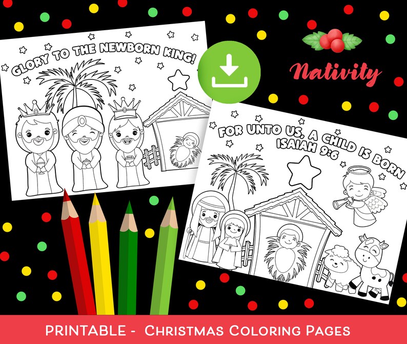NATIVITY Coloring Page, 2 PRINTABLE Christmas Nativity Coloring Pages ...
