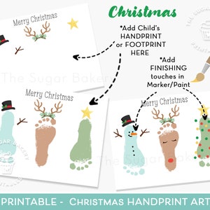 Printable Christmas Footprint Art, Reindeer Snowman Christmas Tree ...