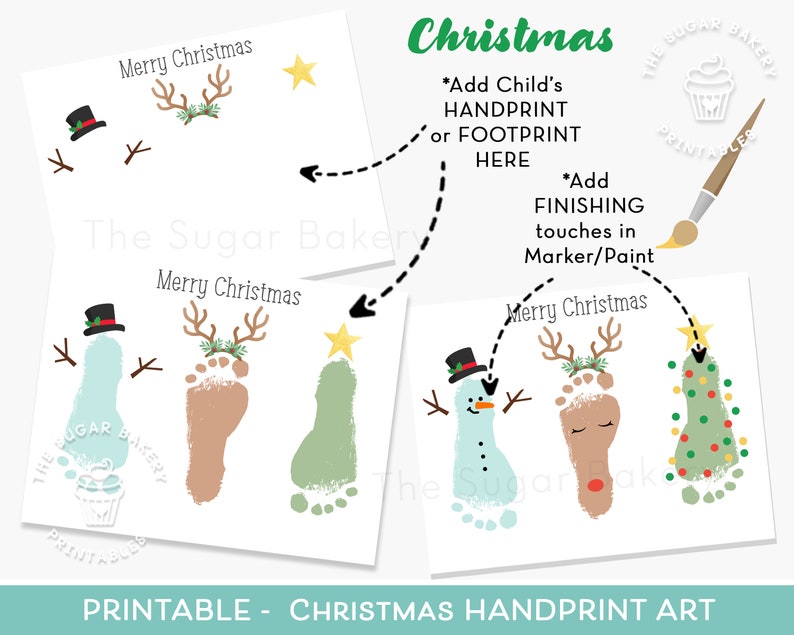 Printable Christmas Footprint Art Reindeer Snowman Christmas - Etsy