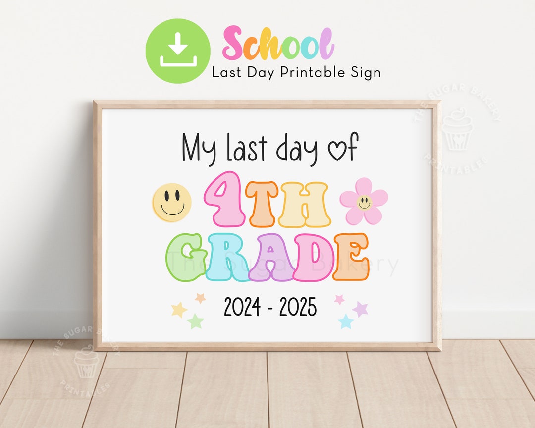 Last Day of 4th GRADE Sign, RETRO 4th Grade Printable Sign, Last Day of ...