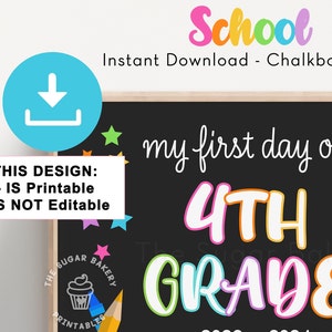 First Day of School Sign 4th Grade Digital Printable 1st Day - Etsy