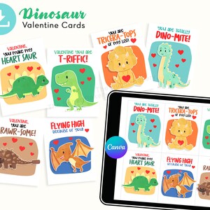 Printable DINOSAUR Valentine Cards, Dinosaur Valentine PRINTABLE ...