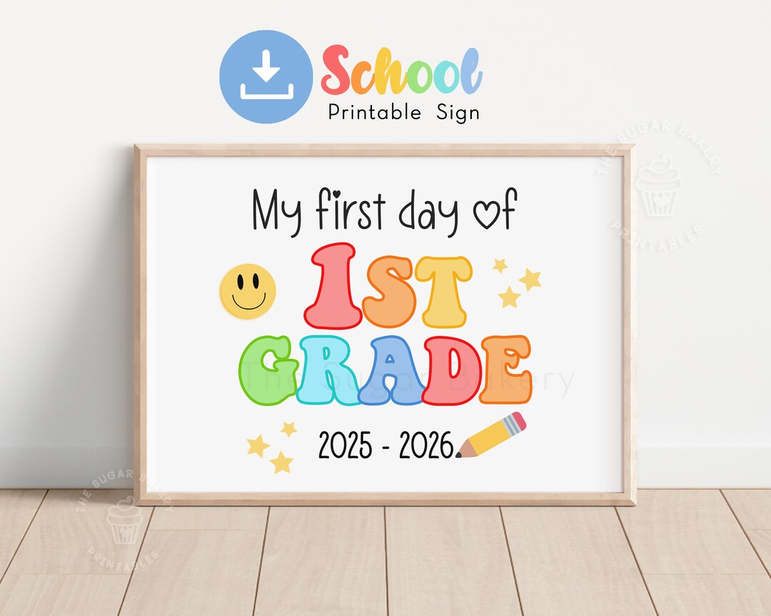 First Day of 1st GRADE Sign, RETRO 1st Grade Printable Sign, Back to ...