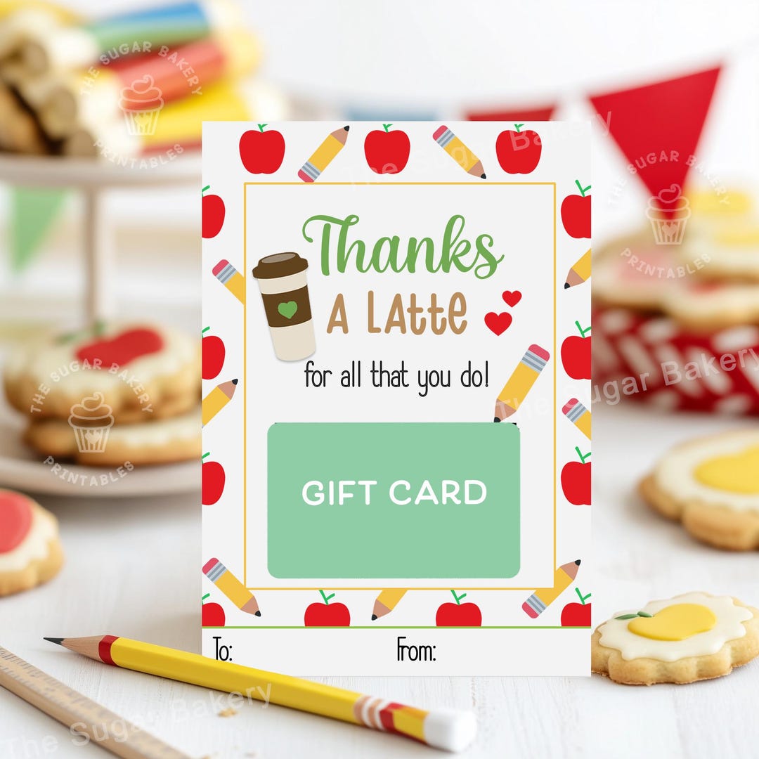 Thanks A Latte Teacher GIFT CARD Holder, 5x7" TEACHER Coffee Gift Card ...