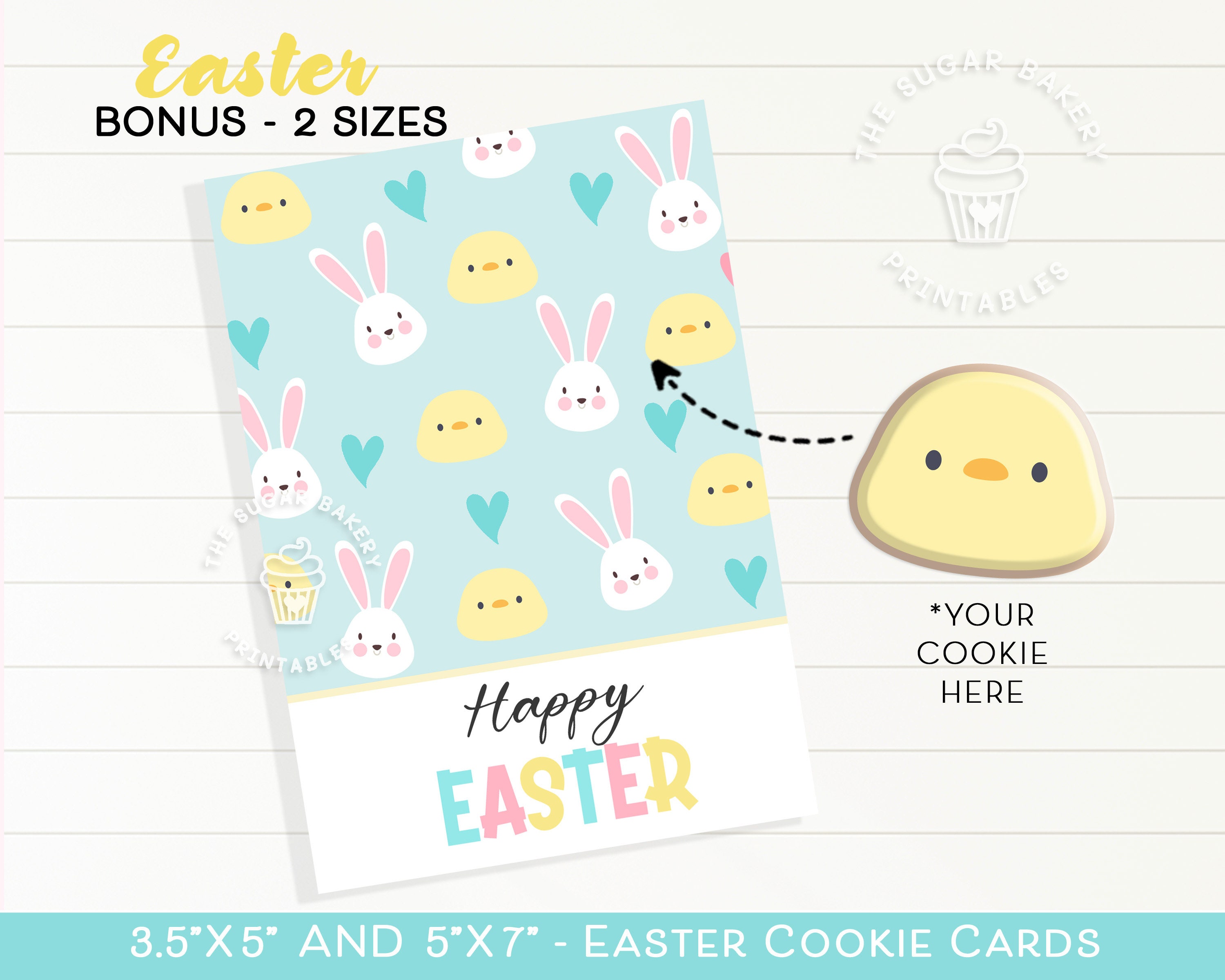Happy Easter COOKIE CARD, Bunnies & Chicks Printable Cookie Card ...