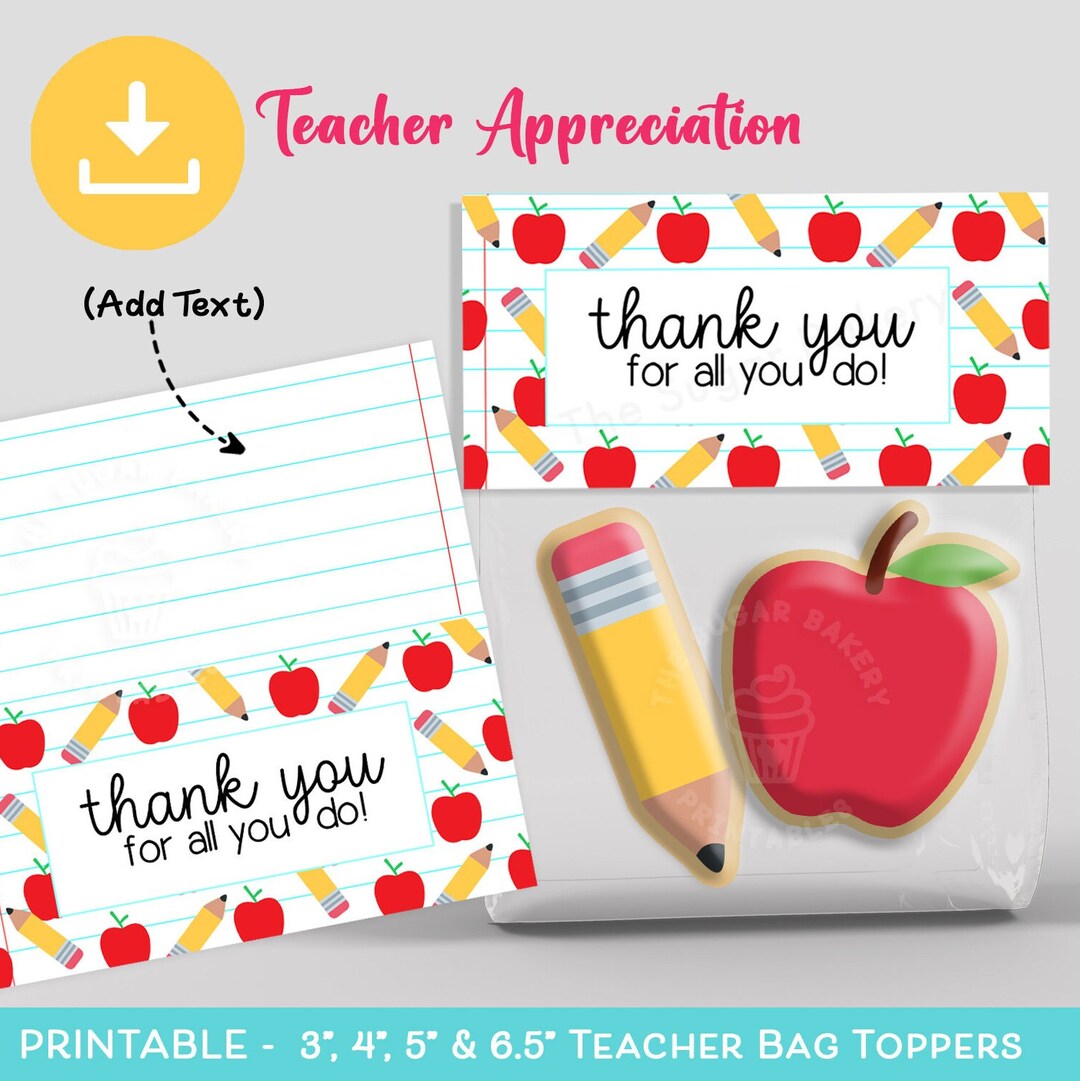 Printable Teacher Bag Topper, THANK YOU for All You Do, Teacher ...
