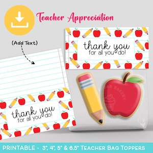 Printable Teacher Bag Topper, THANK YOU for All You Do, Teacher ...
