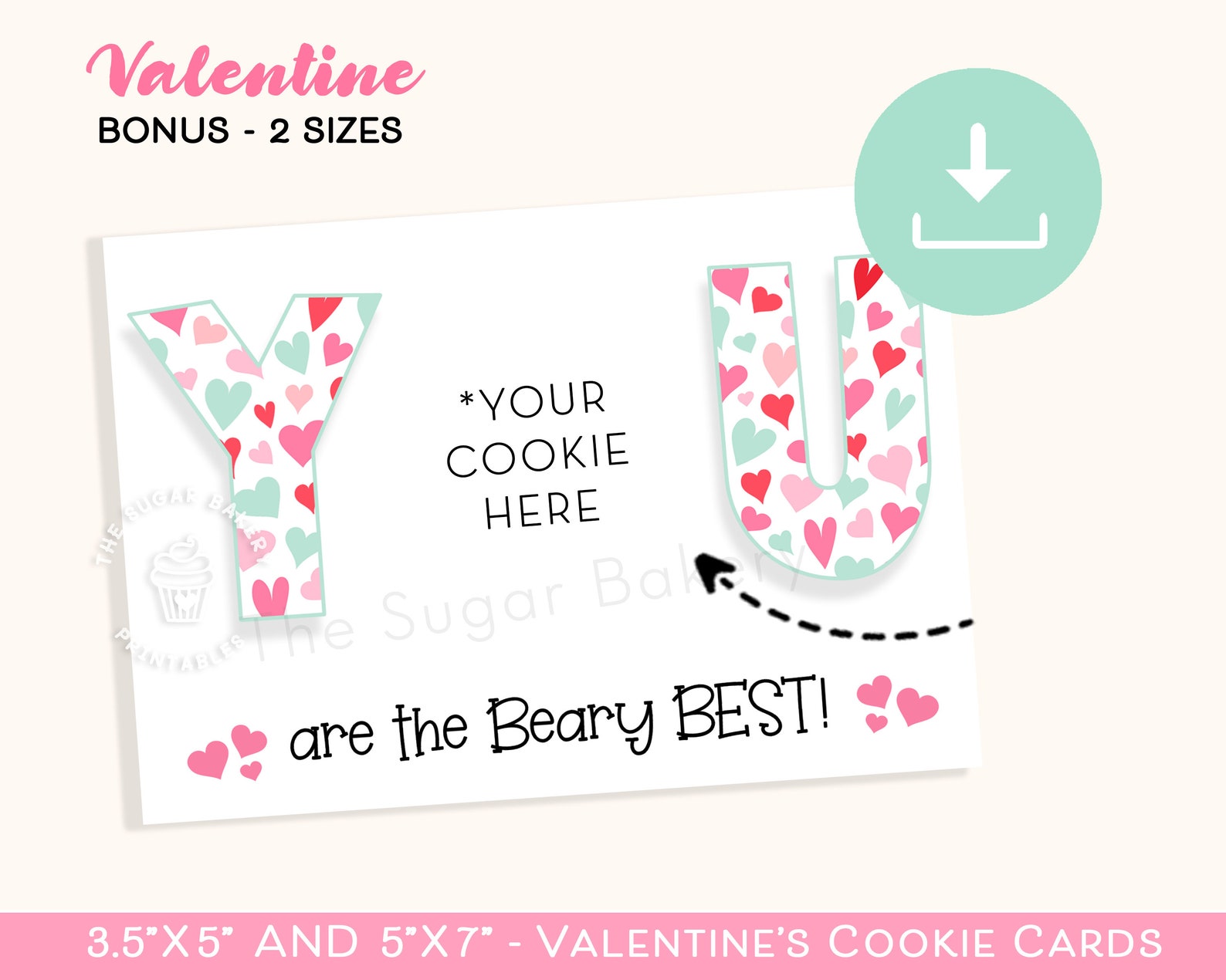 YOU Are the BEARY Best Valentine Cookie Card, 3.5"x5" Mini and 5x7 ...