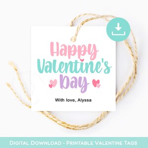 Printable Happy Valentines Day Gift Tag, Blue Pink Purple Valentines ...