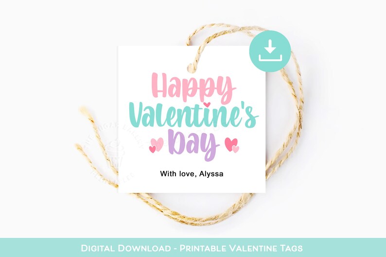 Printable Happy Valentines Day Gift Tag, Blue Pink Purple Valentines ...