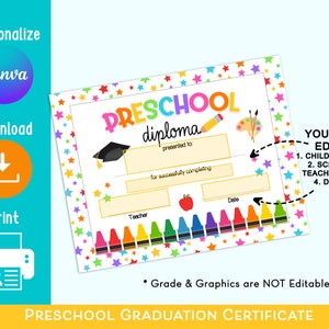 Editable Preschool Diploma, Preschool Graduation Diploma, PRESCHOOL ...