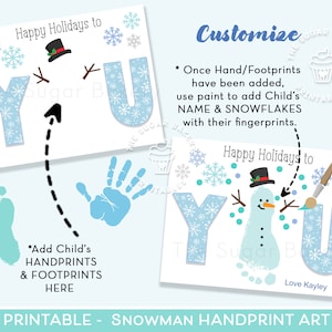 Happy Holidays SNOWMAN Handprint, Printable Handprint Footprint Art ...