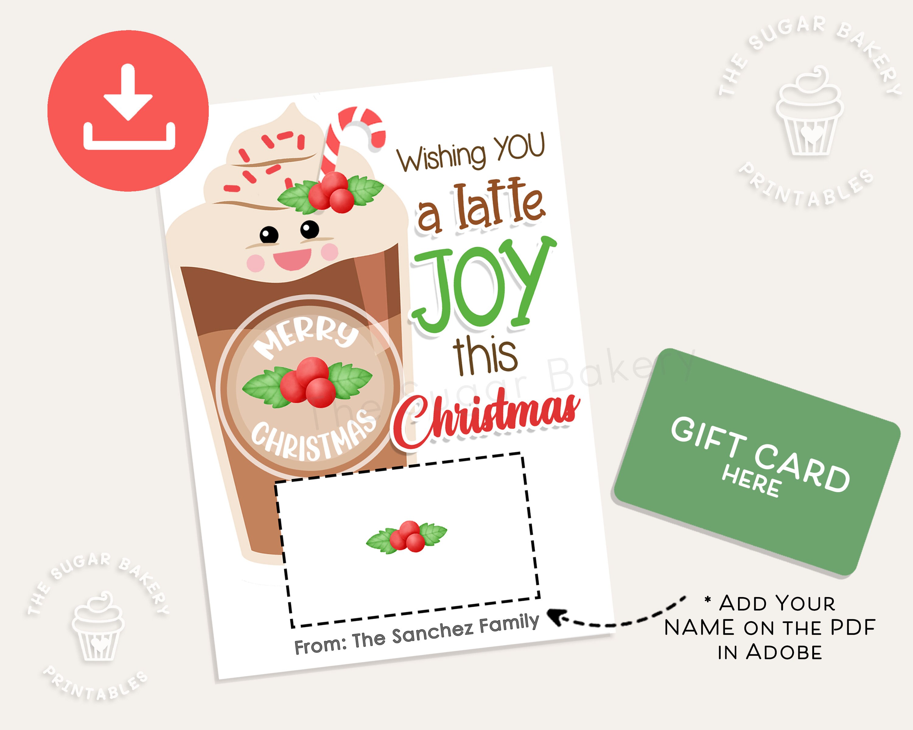 Printable Christmas Coffee Gift Card Holder THANKS A LATTE Printable ...