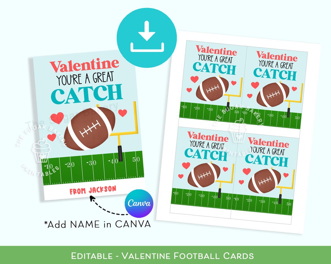 Printable FOOTBALL Valentine Cards for Kids, Football Valentine Cards ...