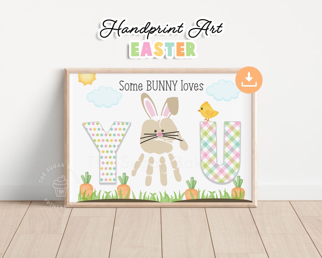 Easter HANDPRINT ART, Printable Easter Bunny Handprint Craft, Easter ...