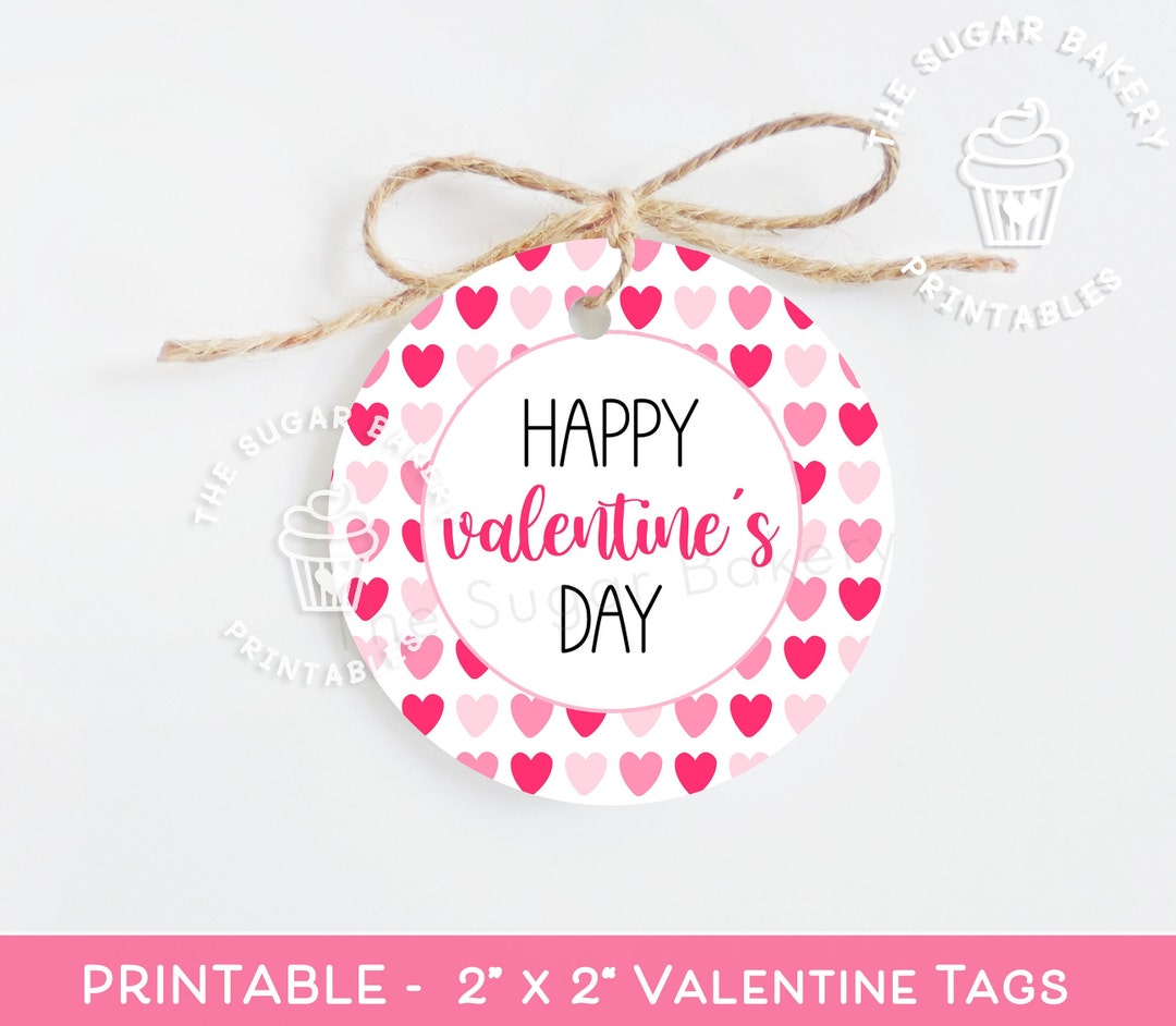 Happy Valentine's Day Cookie Tags, 2"x2" ROUND Valentine Tags ...