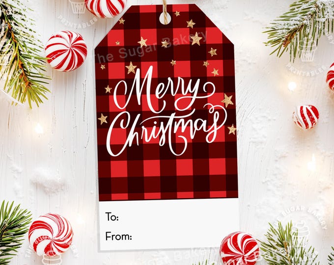 Printable Christmas Gift Tags, Buffalo Plaid Gift Tags, Farmhouse ...