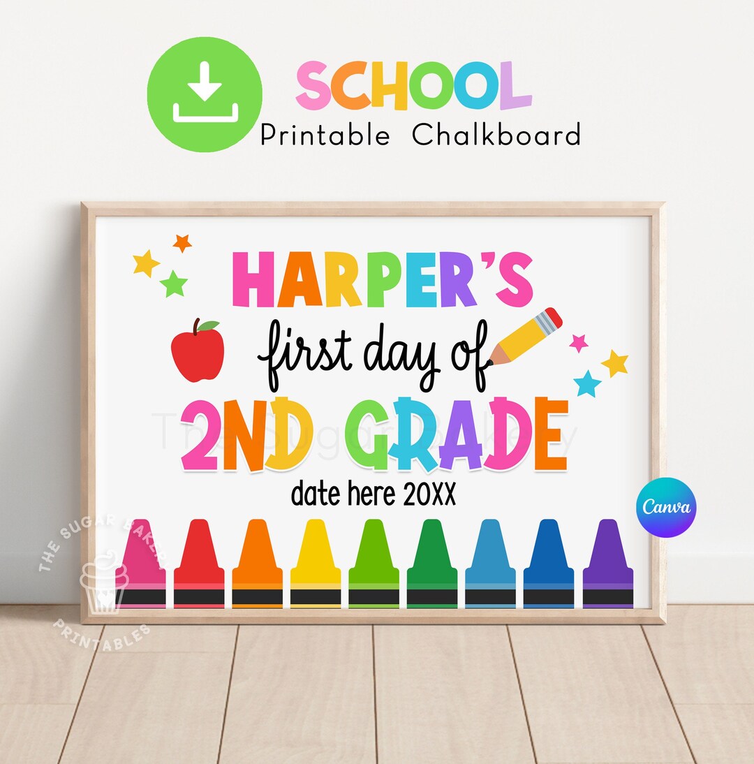 First Day of 2nd Grade School Sign, Printable EDITABLE Back to School ...
