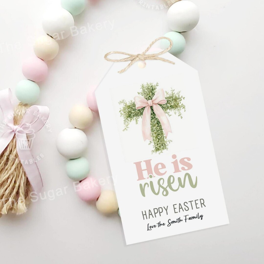 He is Risen EASTER TAG Printable Easter Favor Tags Floral Cross ...