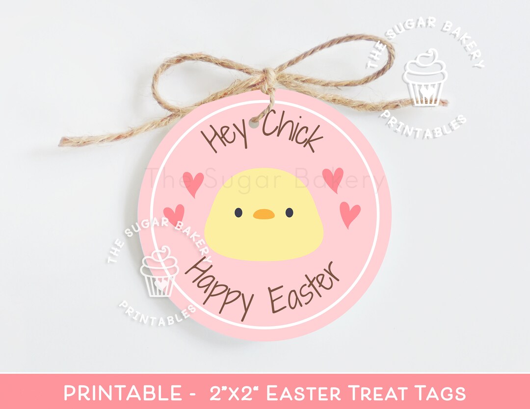 Hey Chick Happy EASTER COOKIE TAG, 2"x2" Easter Chick Bunny Cookie Tag ...