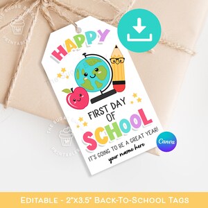 Happy 1st Day of School Tag, Back to School Gift Tag Printable, First ...