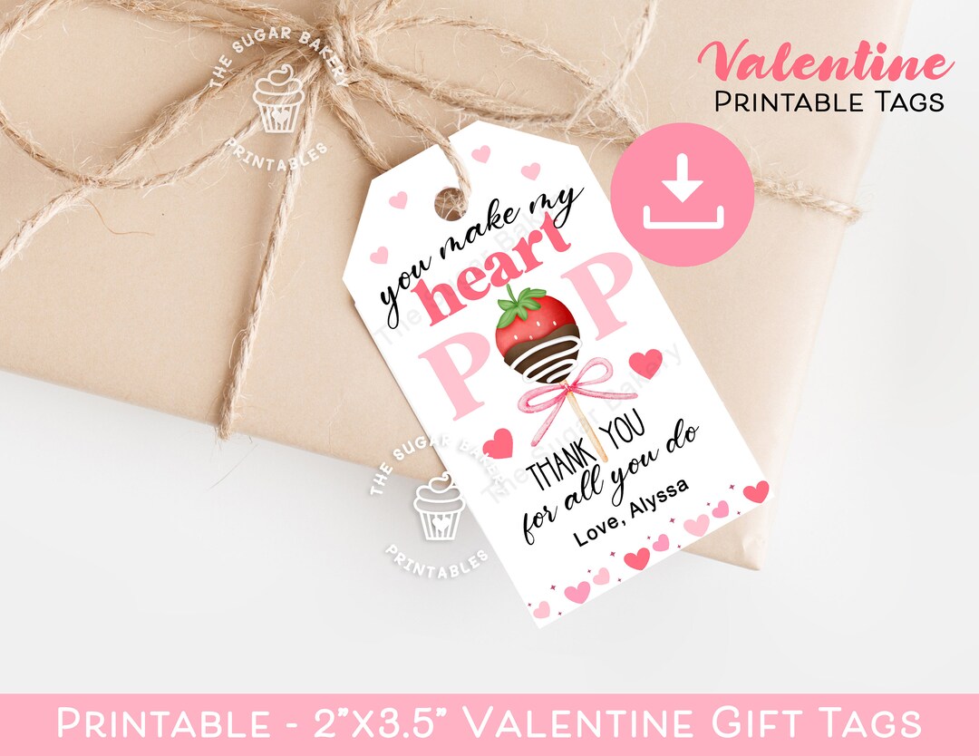 Printable Valentine Treat Tag, You Make My Heart POP TAGS, Valentine ...
