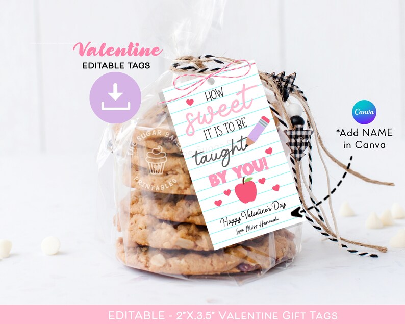 Printable Teacher Valentine Gift Tag, EDITABLE Teacher Appreciation TAG ...