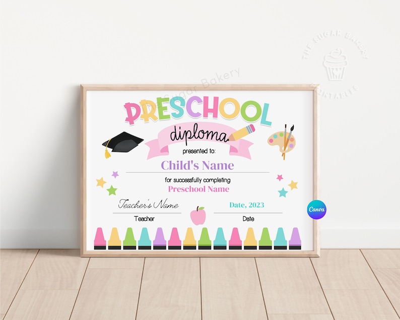 Editable Preschool Diploma, Preschool Graduation Diploma, PRESCHOOL ...