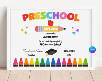 Editable Preschool Diploma, Printable Preschool Diploma, Graduation ...
