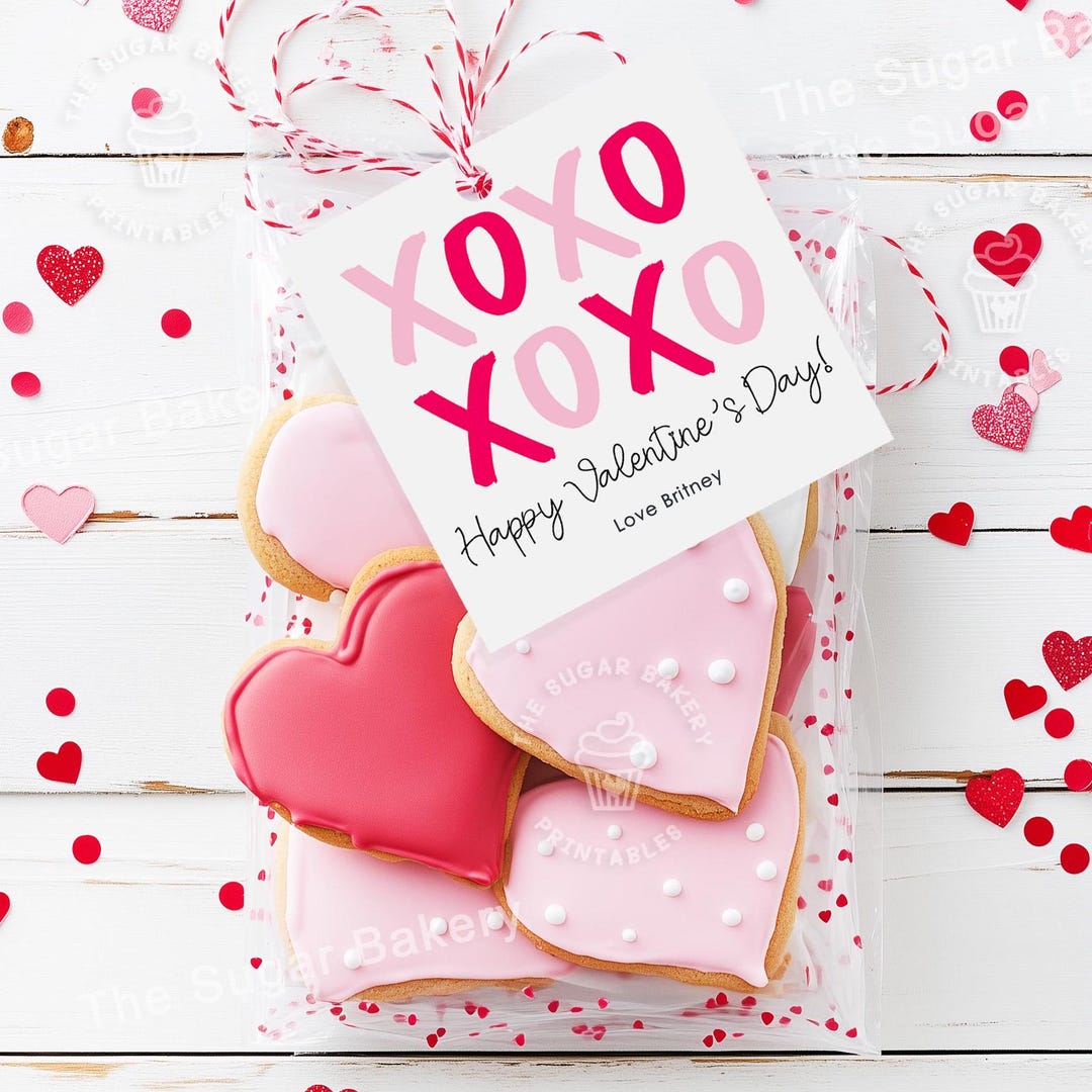 Printable Valentines Day Gift Tag, Hugs and Kisses Tags, XO Valentine ...