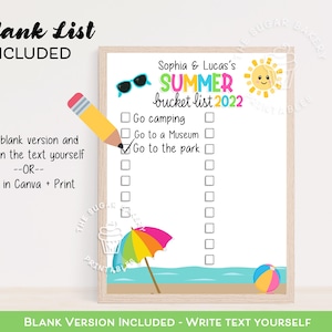 2026 EDITABLE Summer Bucket List Printable, Personalized Summer ...