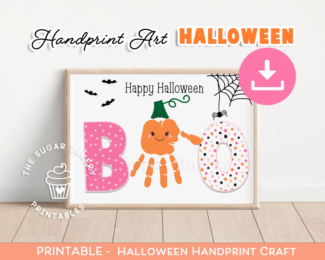 Happy Halloween Handprint Art, Ghost BOO Pumpkin Handprint Craft ...