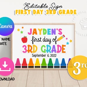 First Day of 3rd Grade School Sign Printable EDITABLE Back to - Etsy