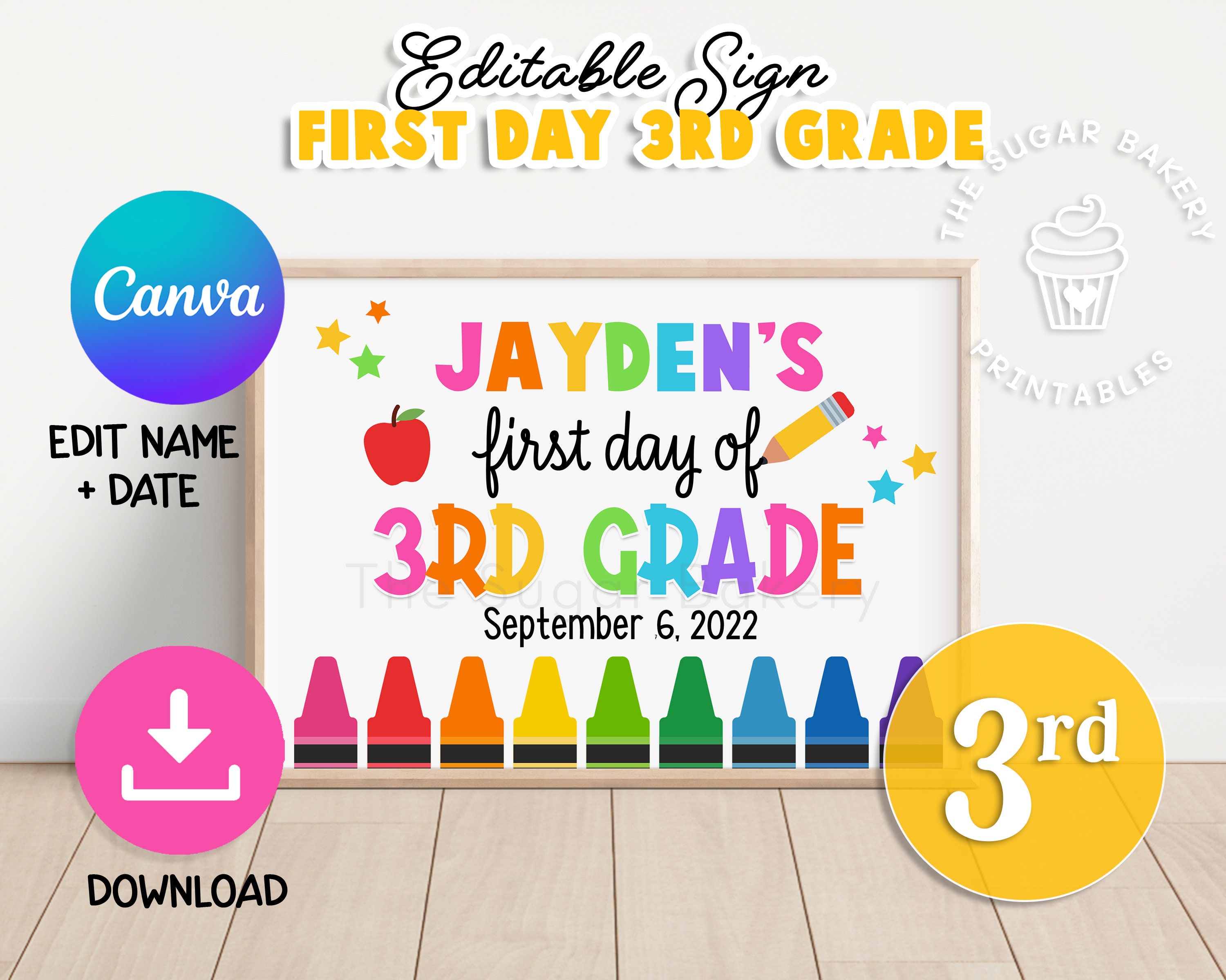 First Day of 3rd Grade School Sign Printable EDITABLE Back to - Etsy