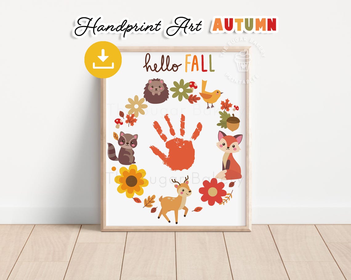 Fall Handprint Craft Printable Autumn Craft Woodland Fox Deer Hedgehog ...