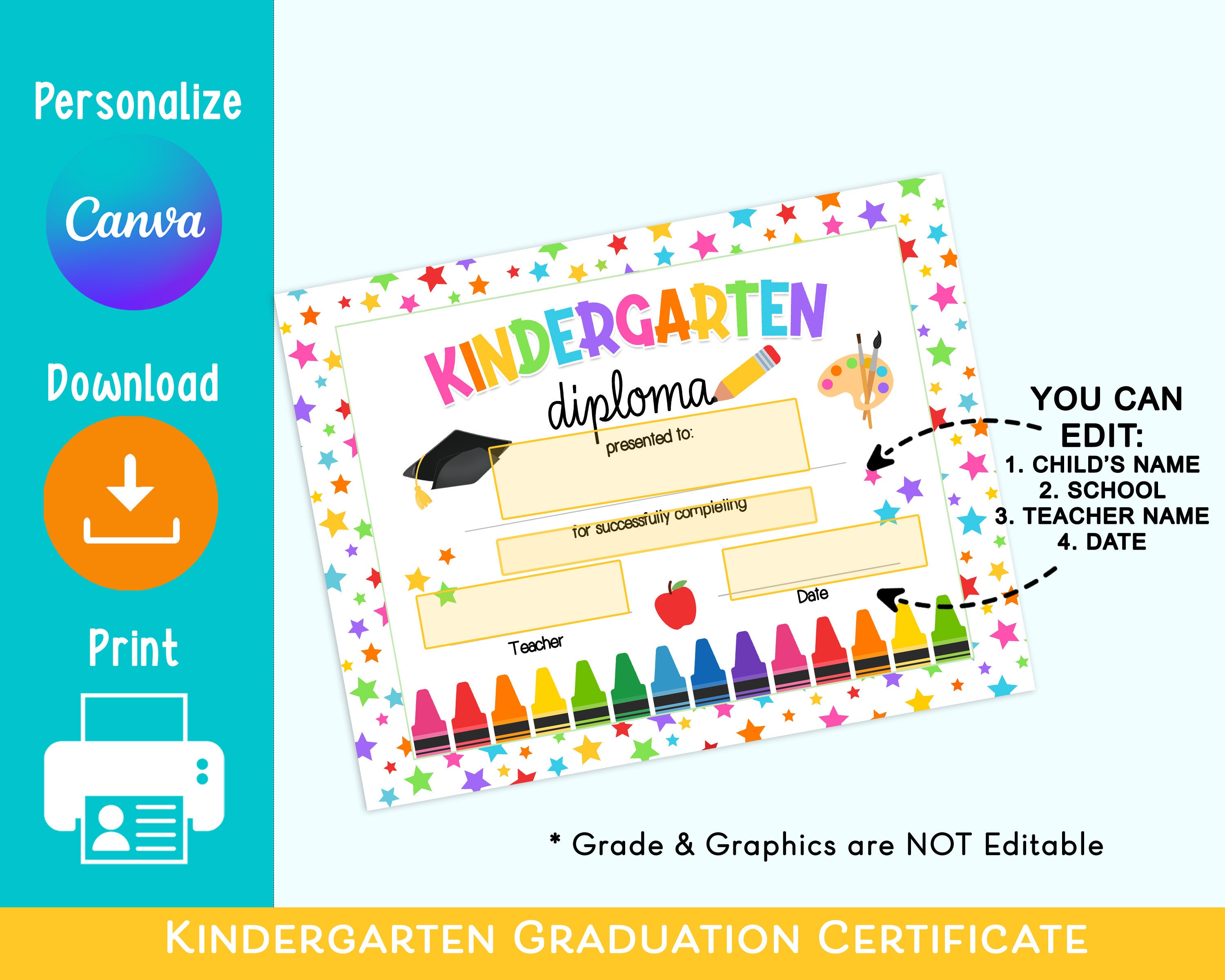 Editable Kindergarten Diploma, Kindergarten Graduation Diploma ...