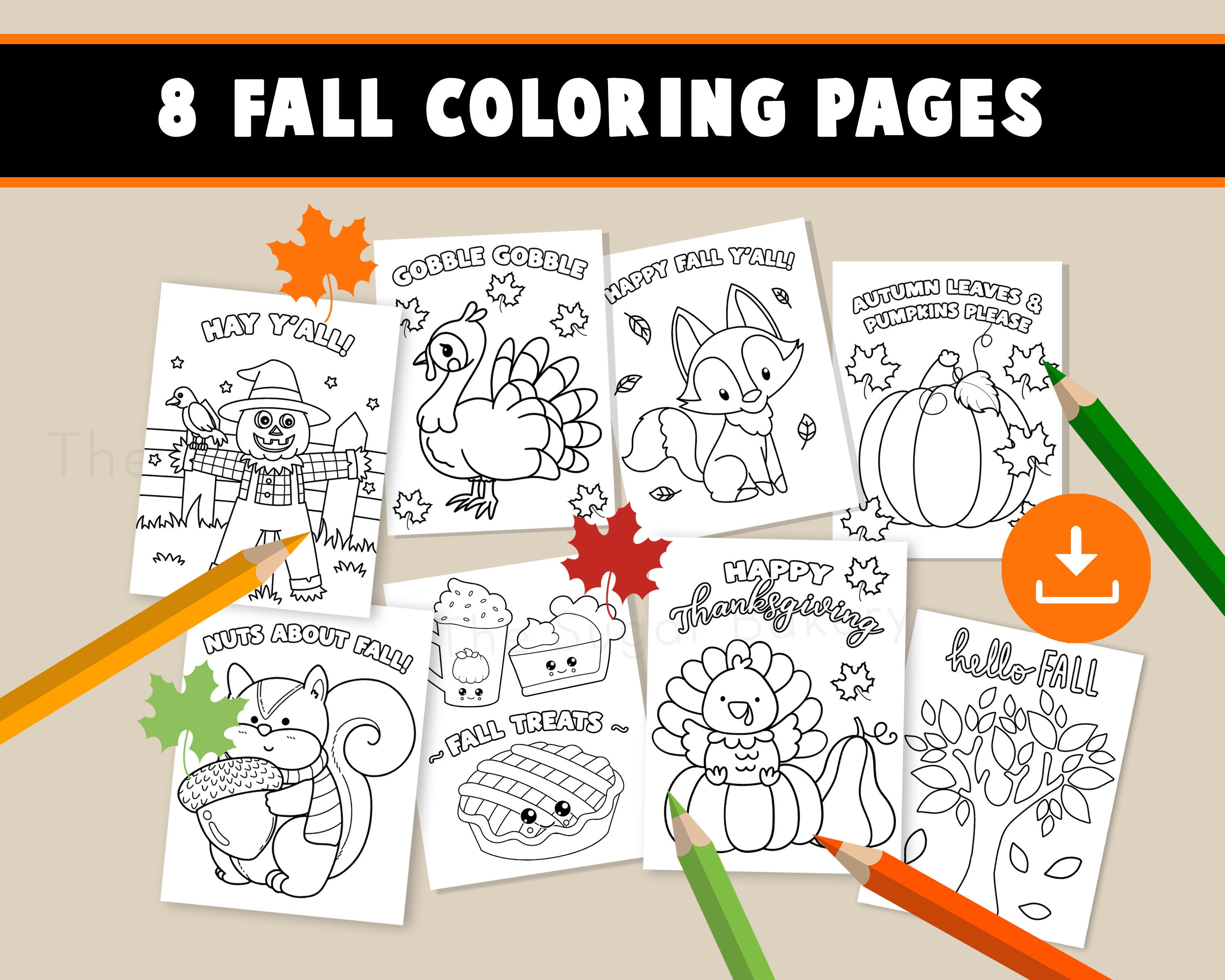 Fall Coloring Pages, PRINTABLE Autumn Coloring Pages for Kids Bundle ...