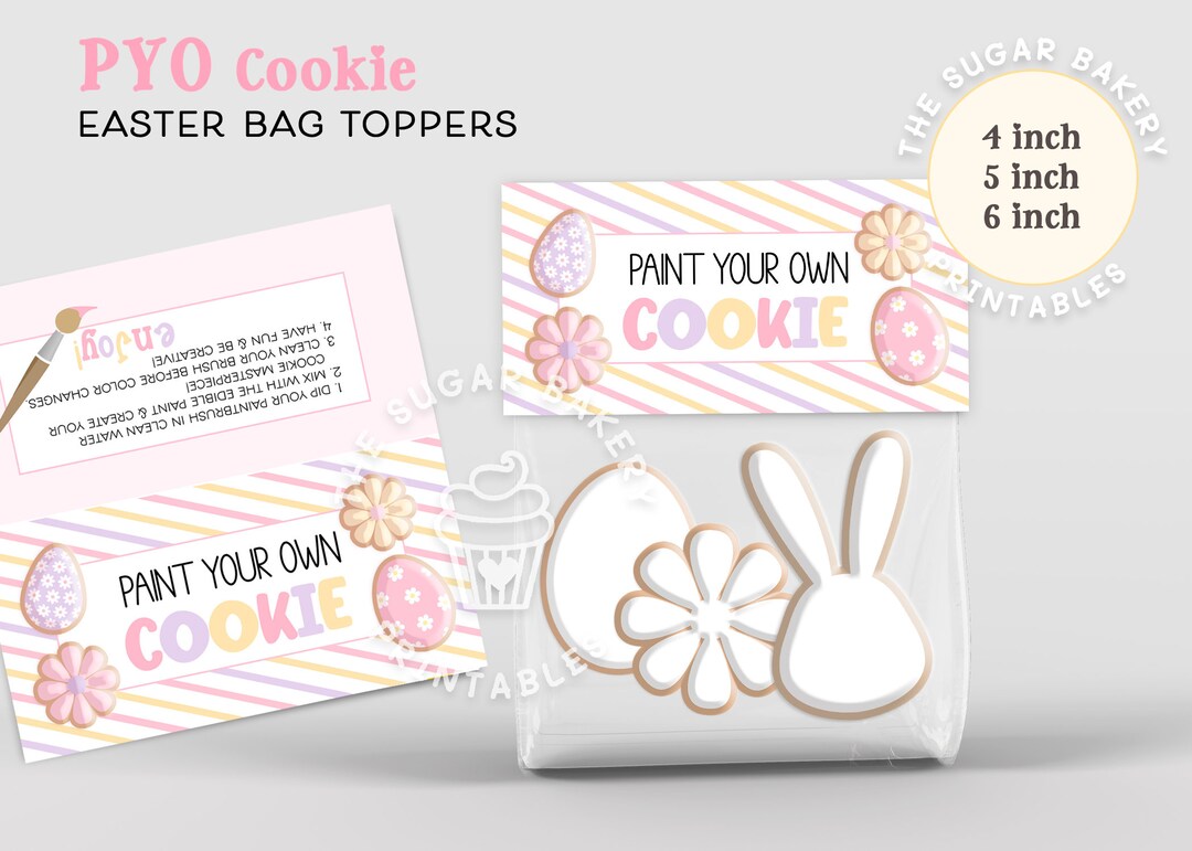 PYO Easter Cookie Bag Topper, Paint Your Own Cookie Kit Instructions, 4 ...