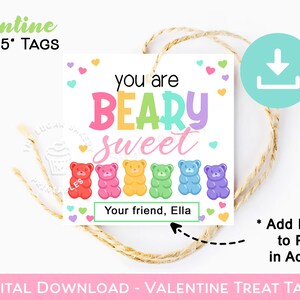BEARY Sweet Gummy Bear Valentine Tag, Gummy Bear Valentine, Valentine's ...