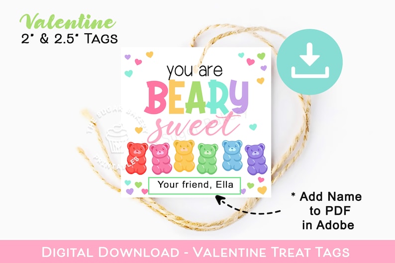BEARY Sweet Gummy Bear Valentine Tag Gummy Bear Valentine - Etsy