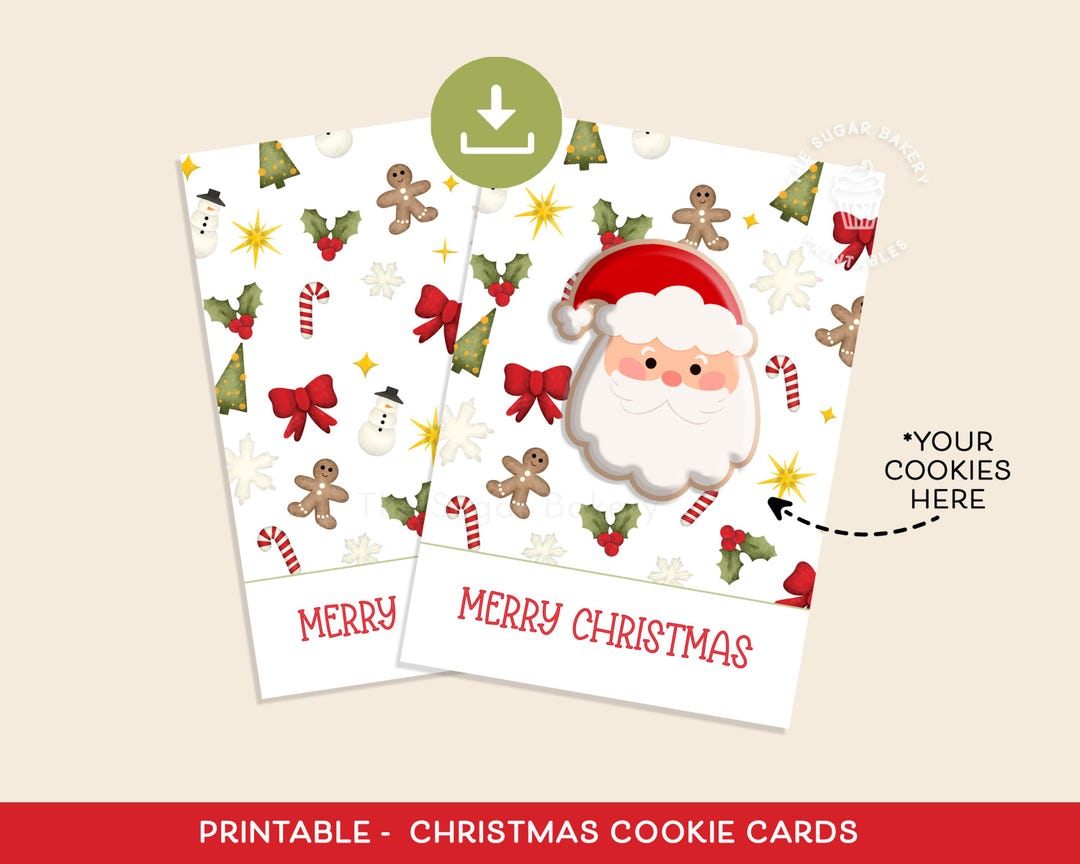 Merry Christmas Cookie Card, Santa Claus Candy Cane Gingerbread Holly ...