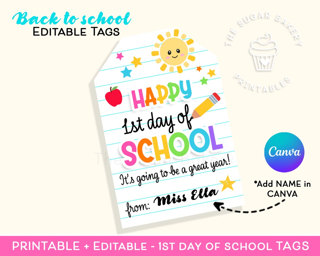 Happy 1st Day of School Tags EDITABLE, Welcome BACK to SCHOOL, First ...