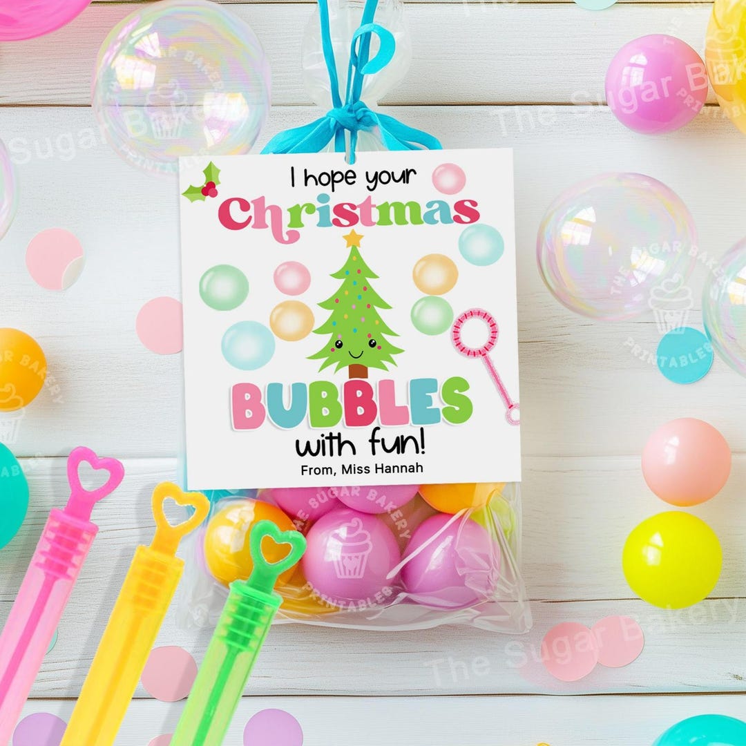 Printable Christmas Bubble TAG, Christmas BUBBLES Favor Tag, Printable ...