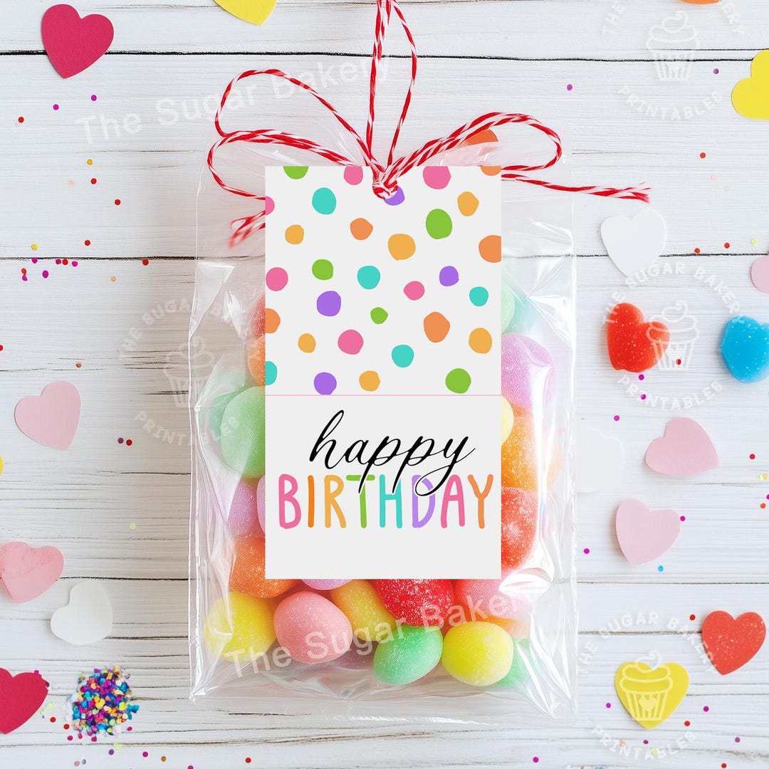 Happy Birthday Printable Cookie TAGS, Rainbow Polka Dot Birthday Gift ...