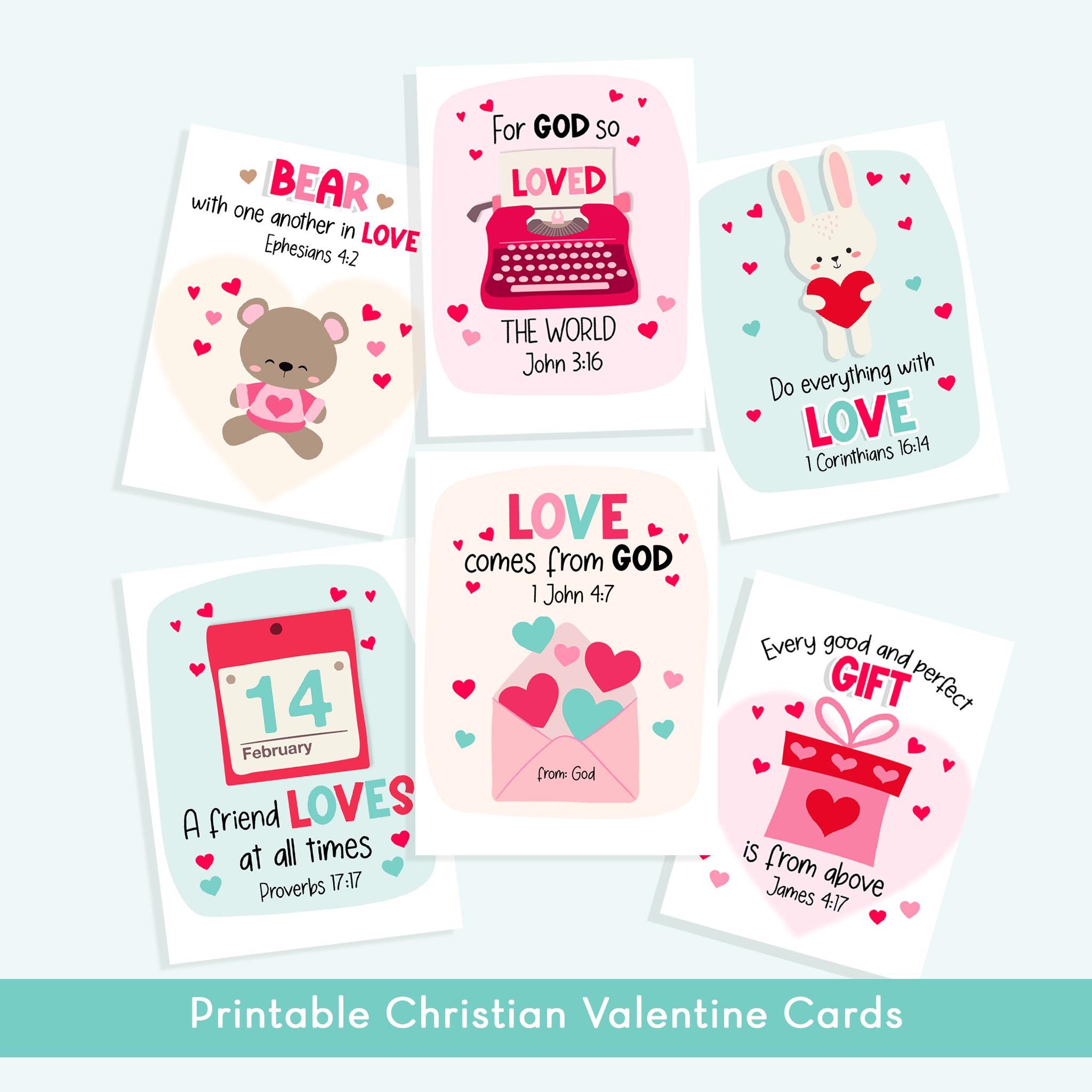 Bible Verse Valentine Cards for Kids Colorful Christian Valentines ...