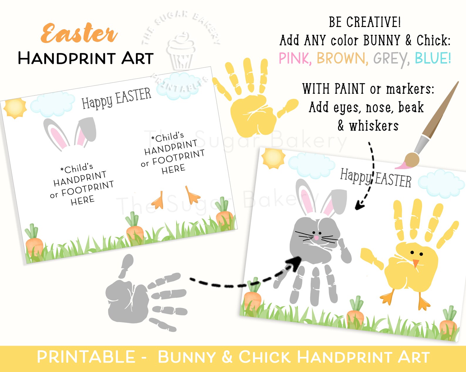Easter HANDPRINT ART, Printable Bunny & Chick Handprint Craft, Art ...
