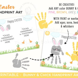 Easter HANDPRINT ART, Printable Bunny & Chick Handprint Craft, Art ...